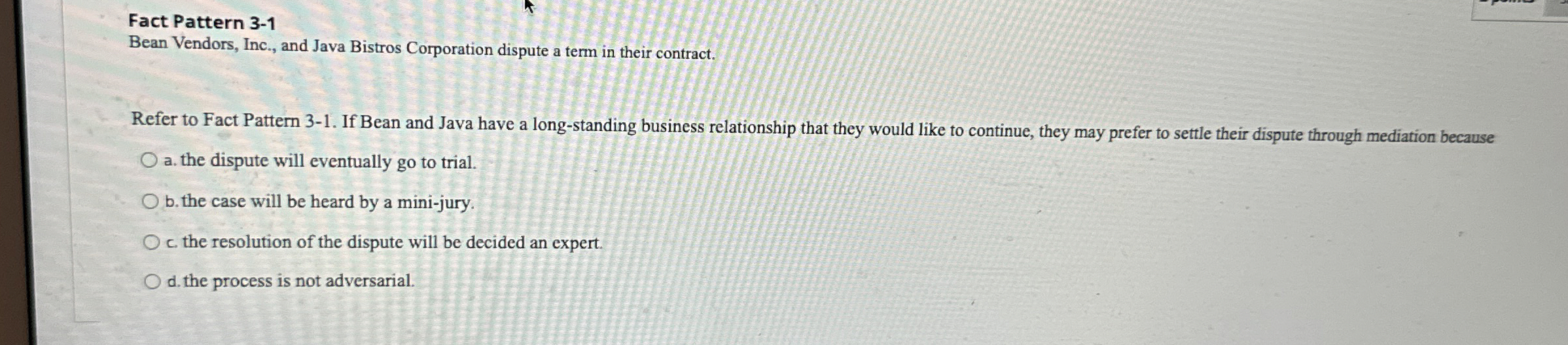 Solved Fact Pattern 3-1Bean Vendors, Inc., and Java Bistros | Chegg.com