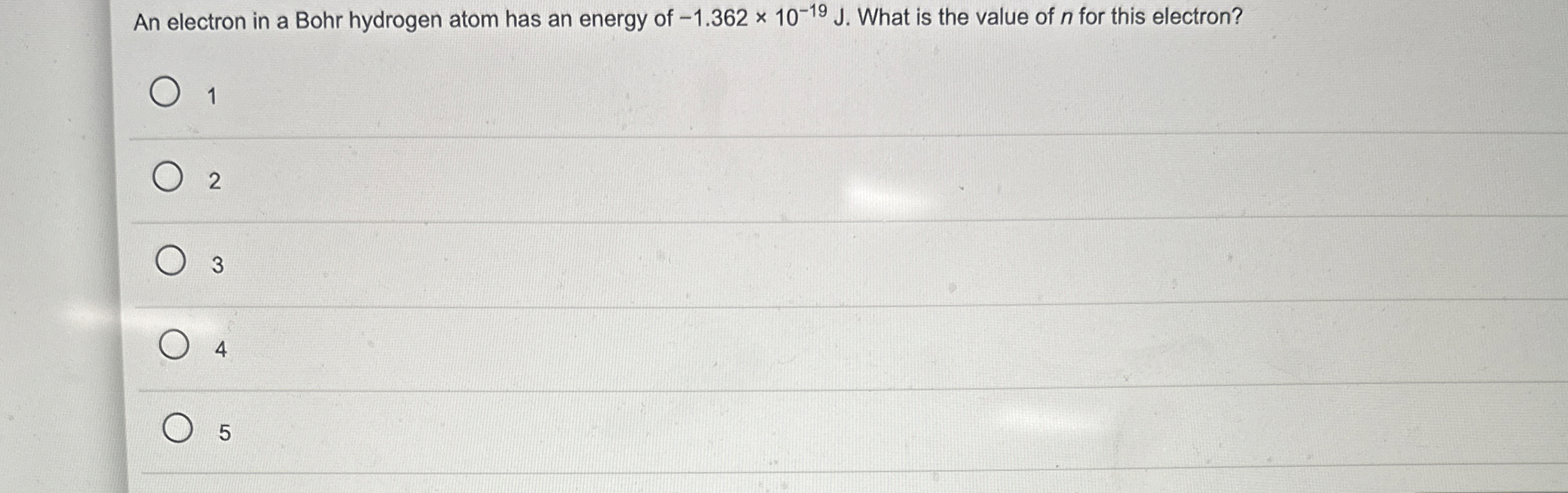 Solved An electron in a Bohr hydrogen atom has an energy of | Chegg.com
