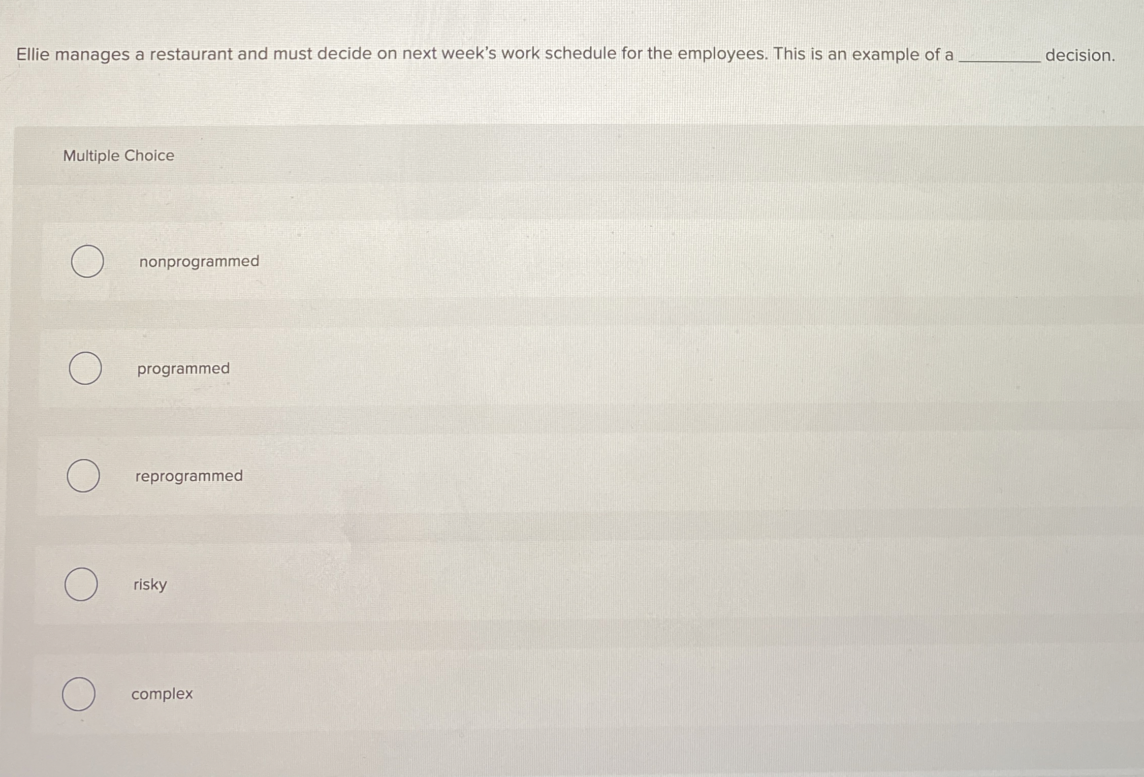 Solved Ellie manages a restaurant and must decide on next | Chegg.com