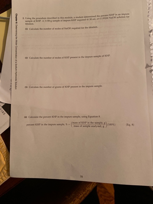 Solved sample of KHP. A 3.150-g sample of impure KHP | Chegg.com