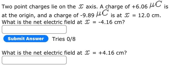 Solved Two point charges lie on the x axis. A charge of | Chegg.com