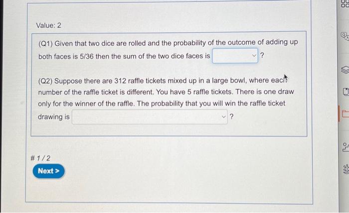 Solved (Q1) Given that two dice are rolled and the | Chegg.com