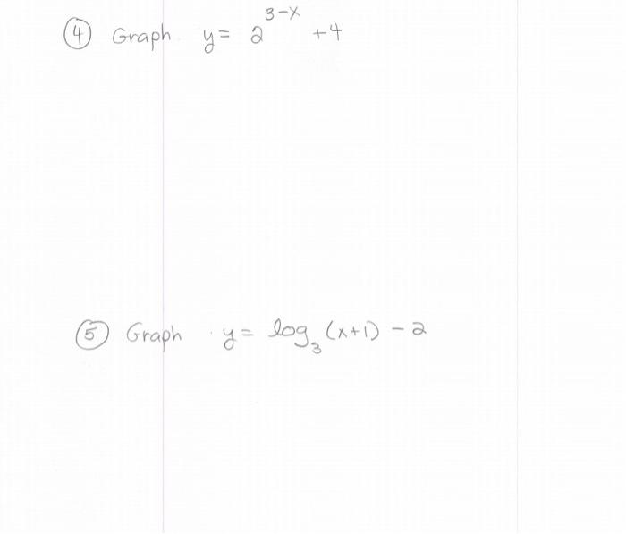 Solved 3-X 4 Graph y= a +4 Graph y= log (x+1)-2 | Chegg.com