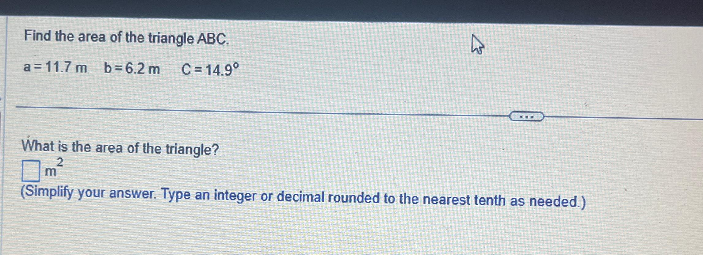 Solved Find the area of the triangle | Chegg.com