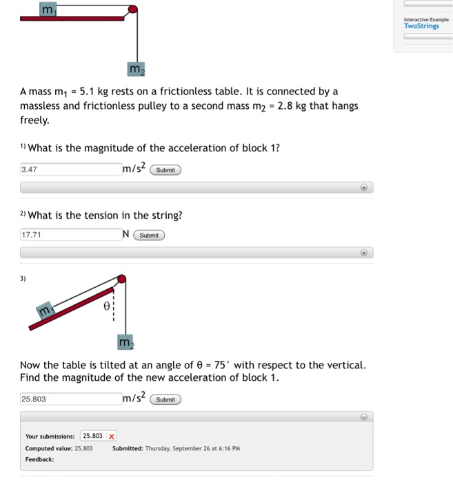 Solved Interactive Emple TwoStrings m A mass m1 = 5.1 kg | Chegg.com
