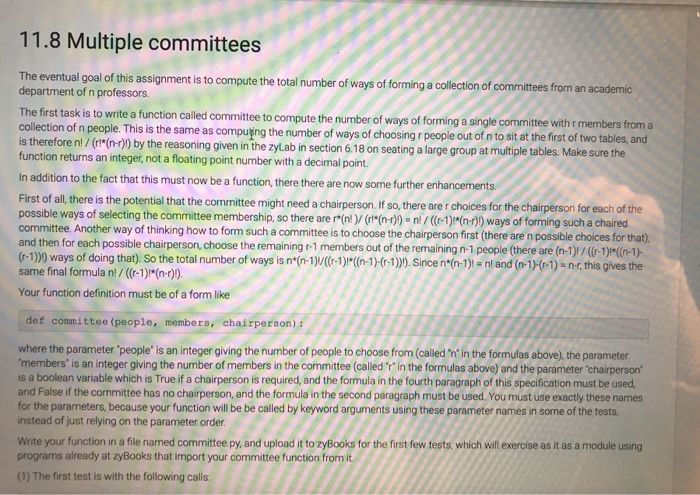 Solved 11.8 Multiple committees The eventual goal of this | Chegg.com