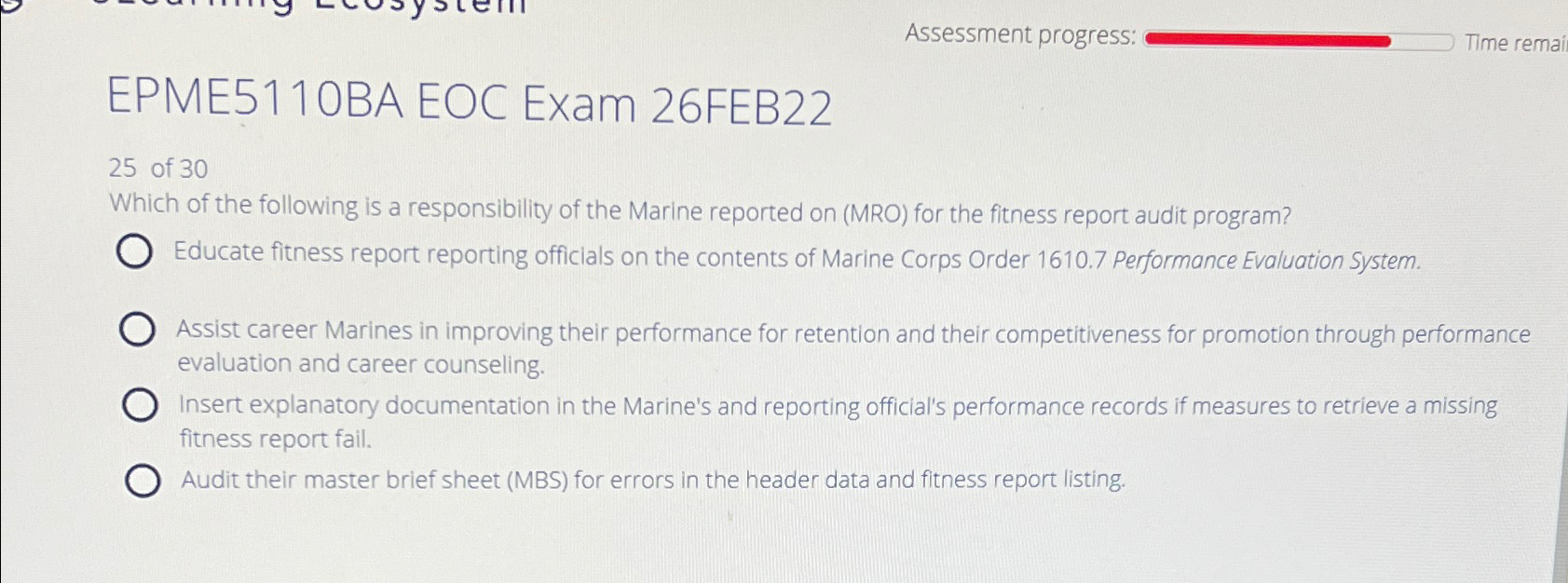 Solved Assessment progress:Time remaiEPME5110BA EOC Exam | Chegg.com