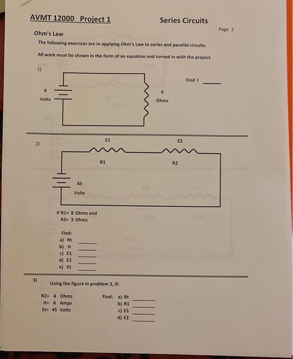 Solved Page 1 AVMT 12000 Project 1 Series Circuits Ohm's Law | Chegg.com