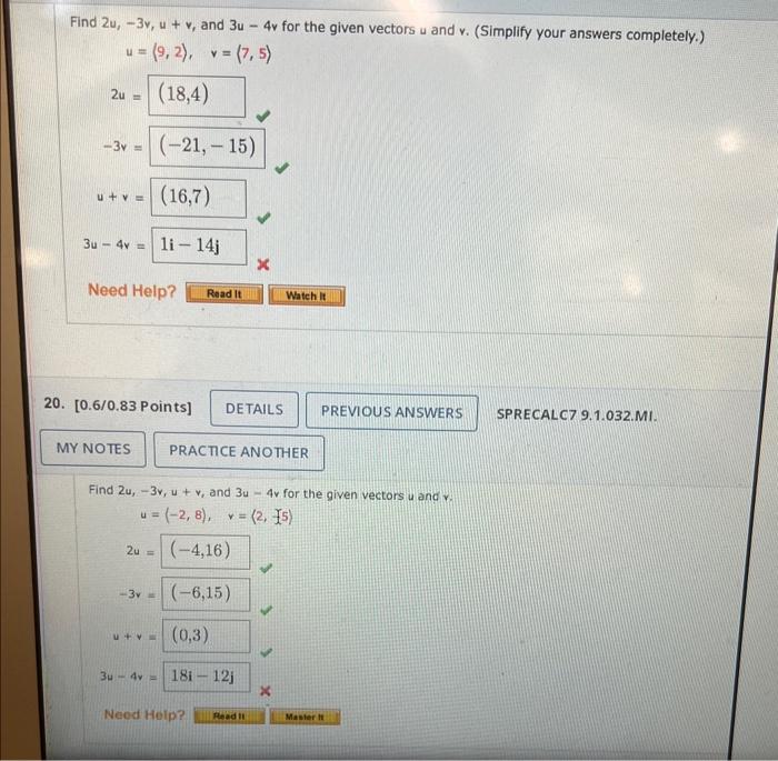 Solved Find 2u,−3v,u+v, and 3u−4v for the given vectors u | Chegg.com