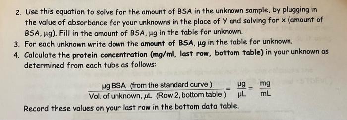 Solved 2. Use this equation to solve for the amount of BSA | Chegg.com