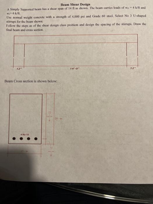 Beam Shear Design A Simply Supported beam has a shear | Chegg.com