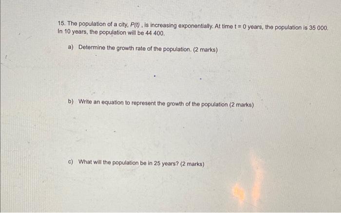 Solved 15. The population of a city, P(t), is increasing | Chegg.com