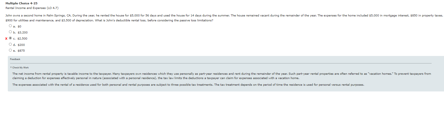 Solved Multiple Choice 4-25Rental Income and Expenses (LO | Chegg.com