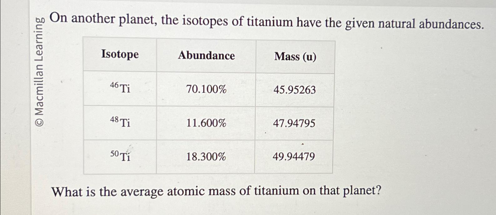 Solved On another planet, the isotopes of titanium have the | Chegg.com