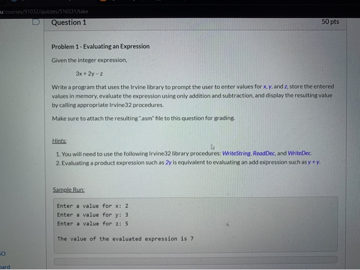 uaing the Irvine library from "assembly language for | Chegg.com
