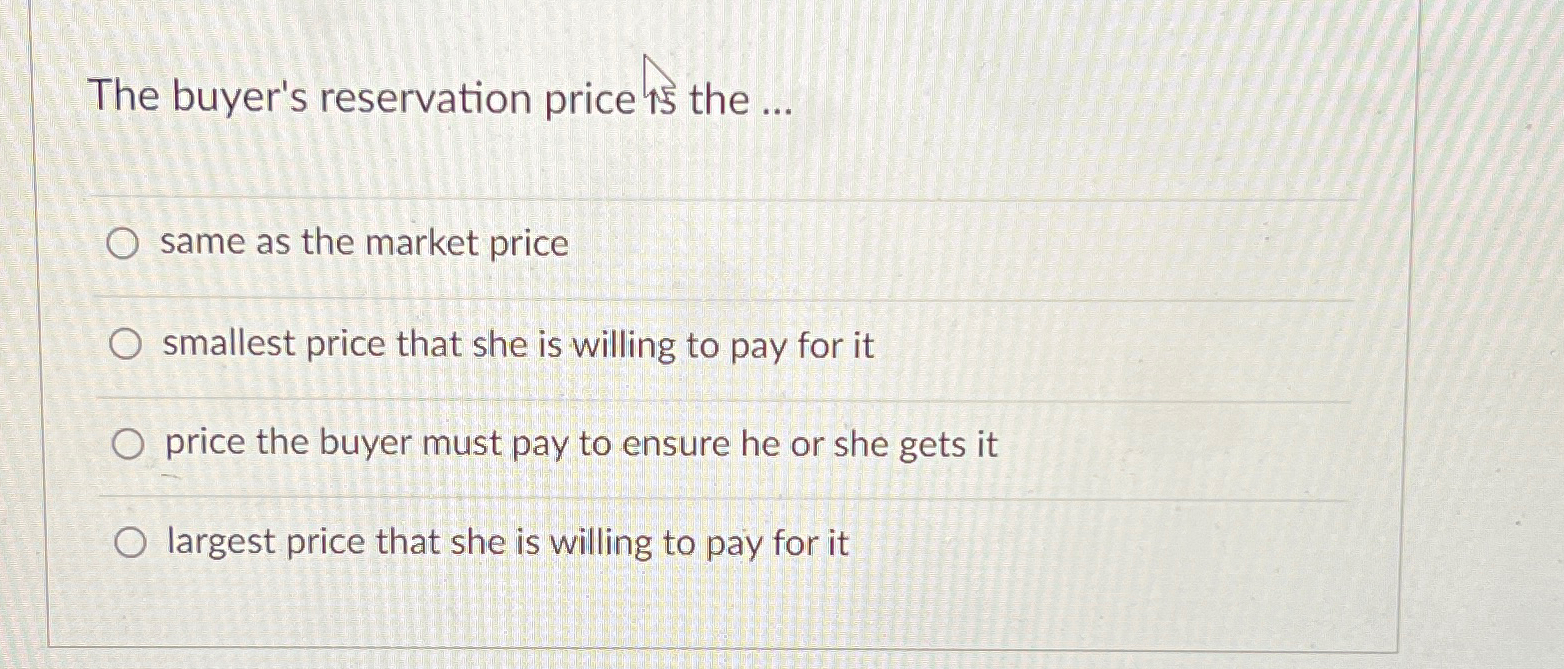 Solved The buyer's reservation price uarr5 ﻿the ...same as | Chegg.com