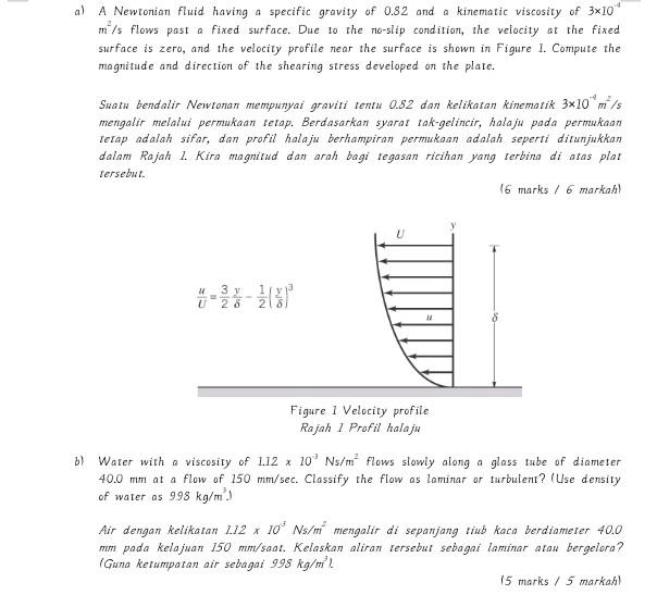Solved a) A Newtonian fluid having a specific gravity of | Chegg.com