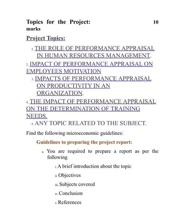 Solved Topics for the Project: 10 marks Project Topics: 1. | Chegg.com