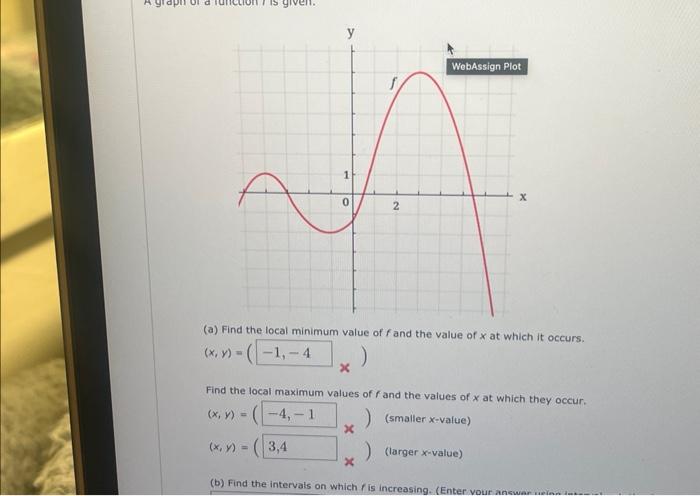 Solved A Find The Local Minimum Value Of F And The Value 5578