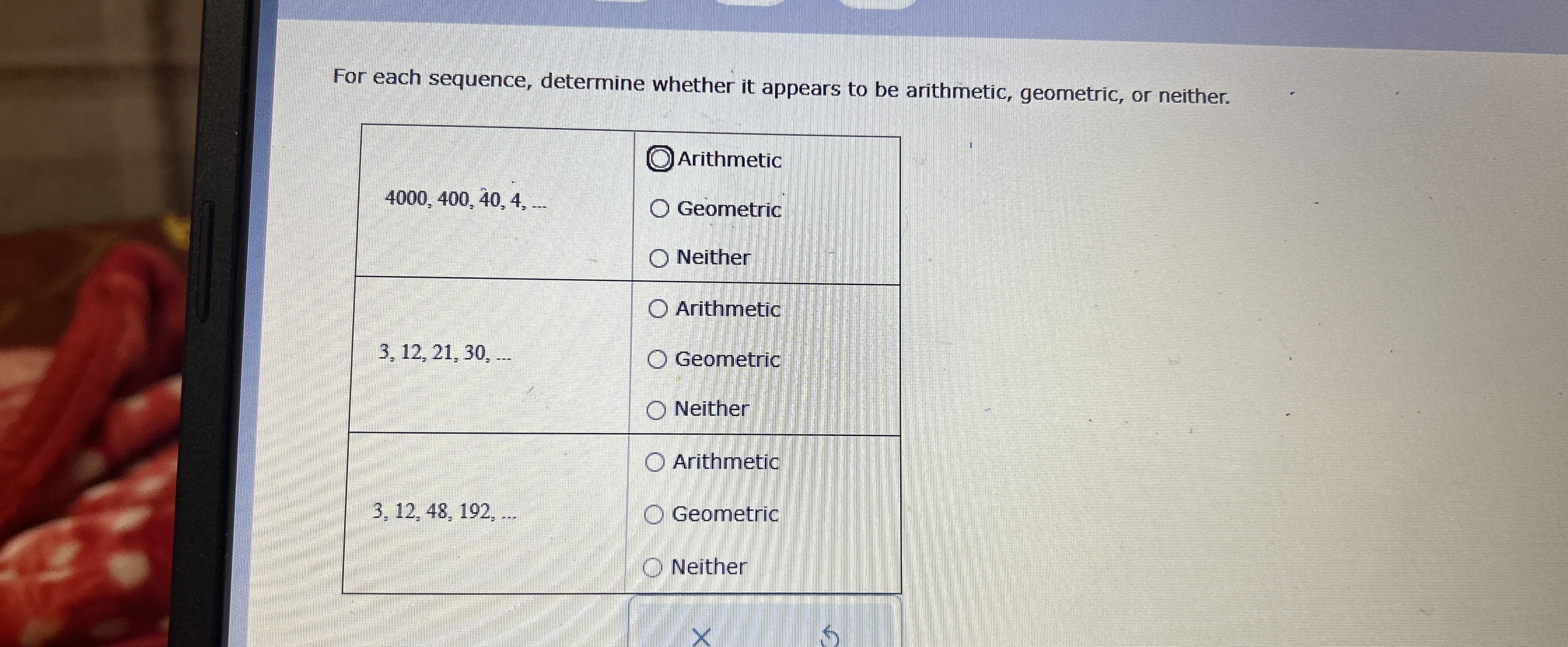 Solved For each sequence, determine whether it appears to be | Chegg.com