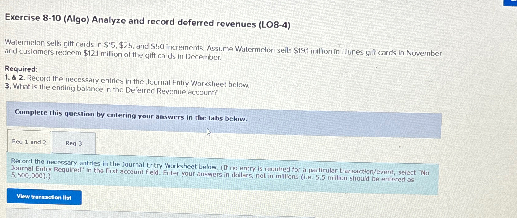 Solved Exercise 8-10 (Algo) ﻿Analyze and record deferred | Chegg.com