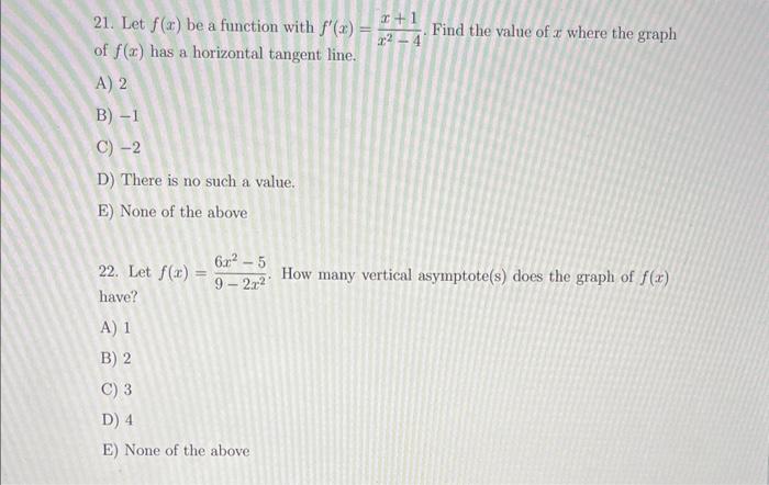 Solved 21. Let f(x) be a function with f′(x)=x2−4x+1. Find | Chegg.com