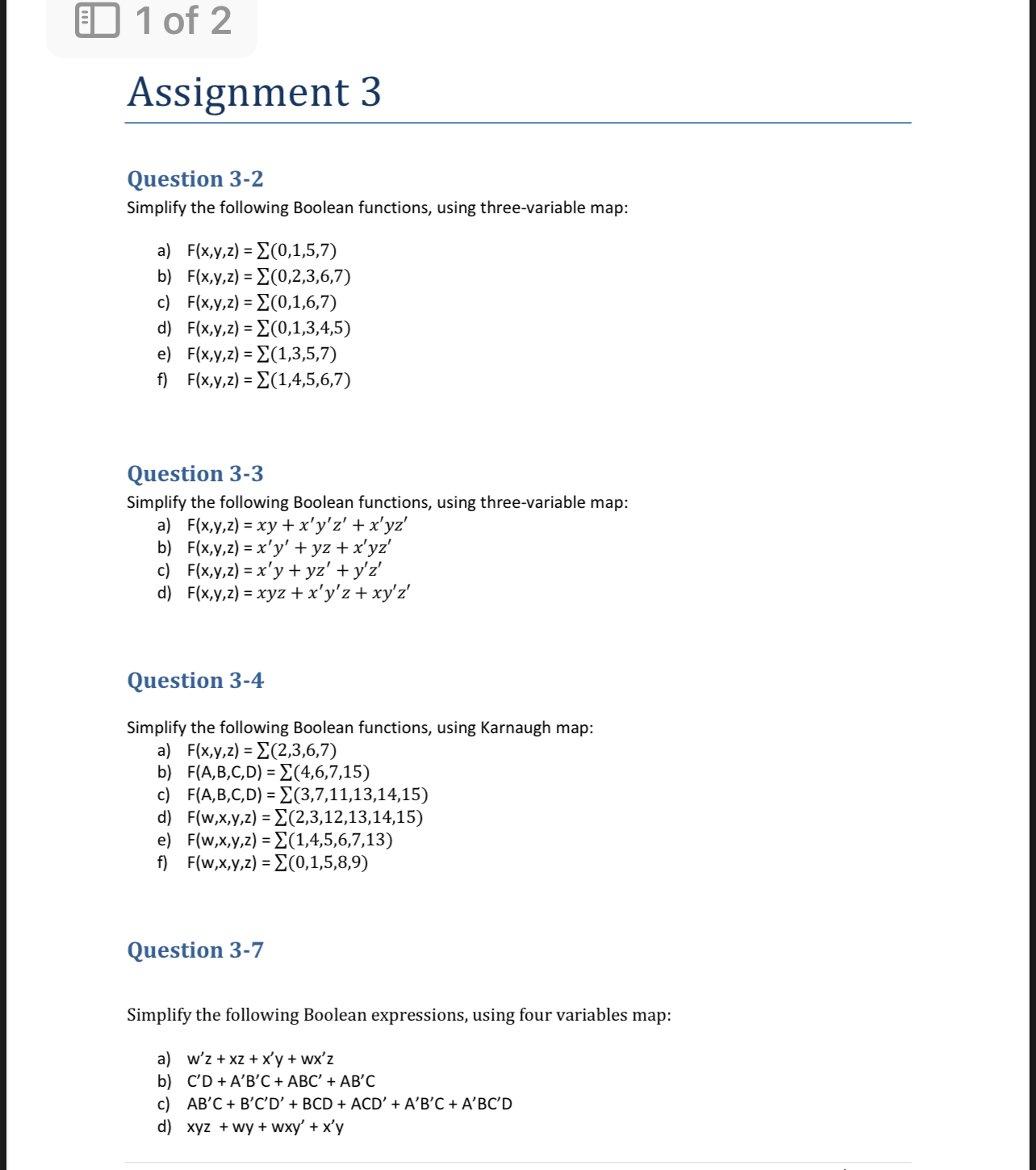 Solved 1 ﻿of 2Assignment 3Question 3-2Simplify the following | Chegg.com