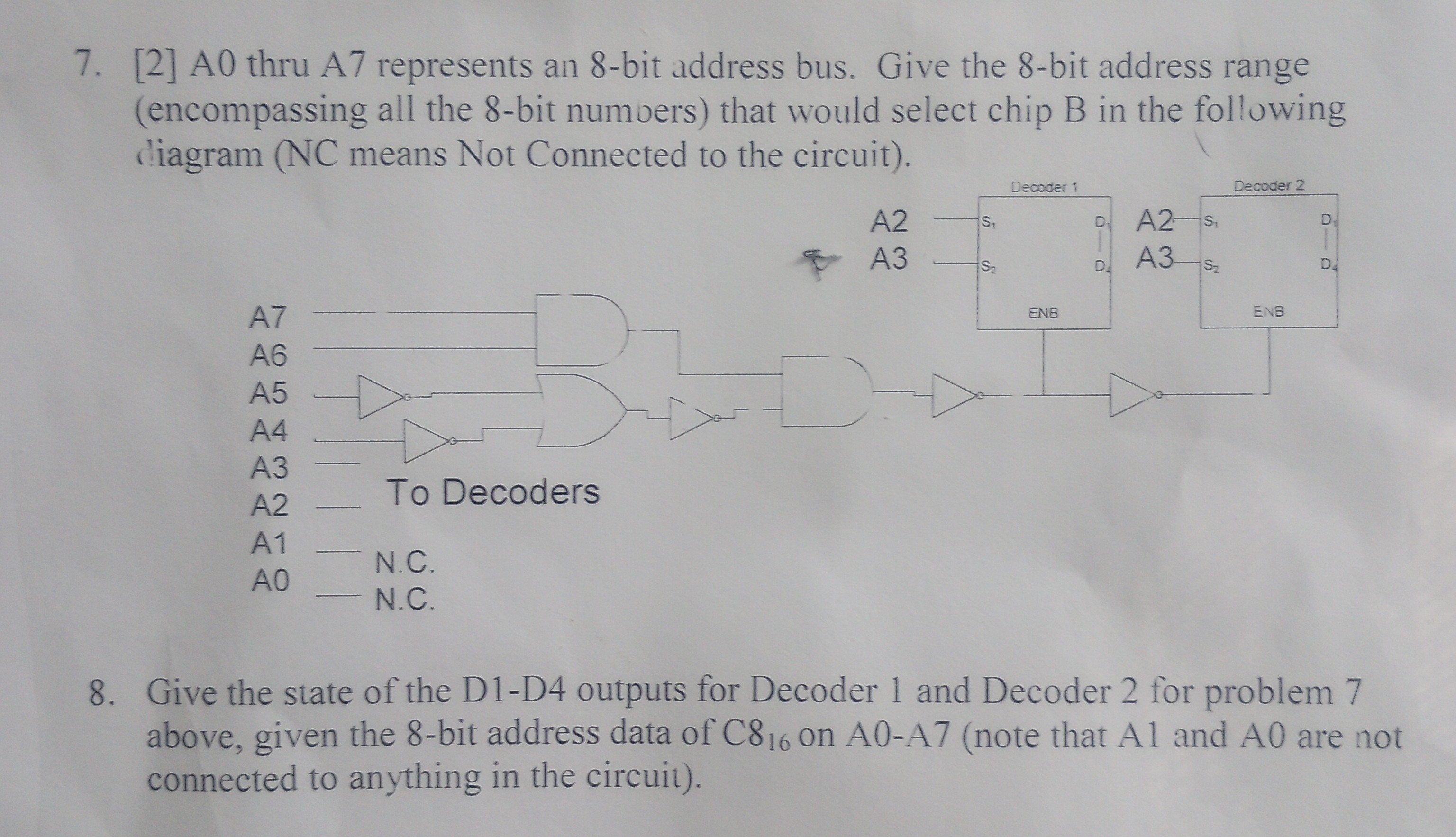 7. [2] ﻿A0 ﻿thru A7 ﻿represents an 8-bit address bus. | Chegg.com