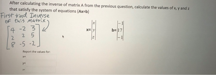 Solved After calculating the inverse of matrix A from the | Chegg.com
