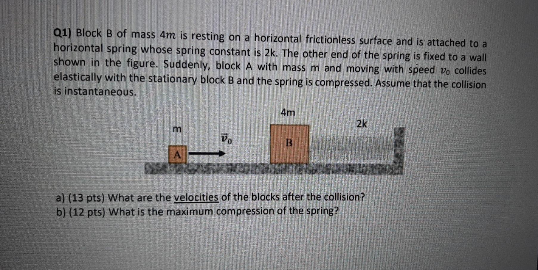 Solved Q1) Block B of mass 4m is resting on a horizontal | Chegg.com