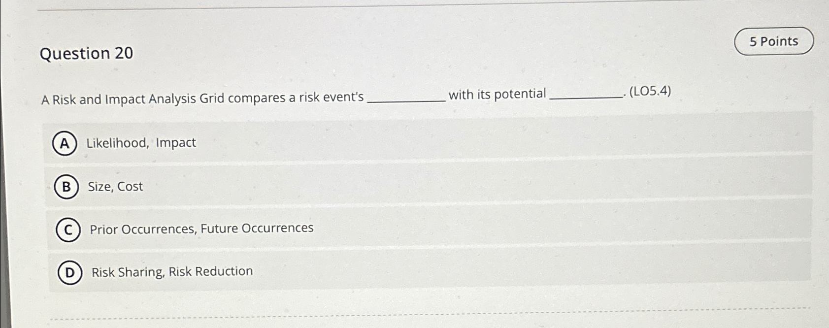 Solved Question 20A Risk and Impact Analysis Grid compares a | Chegg.com