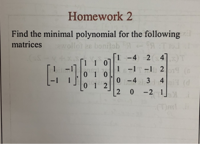 Solved Homework 2 Find the minimal polynomial for the | Chegg.com