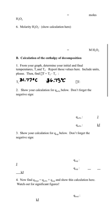 Enthalpy of Decomposition of Hydrogen peroxide lab | Chegg.com