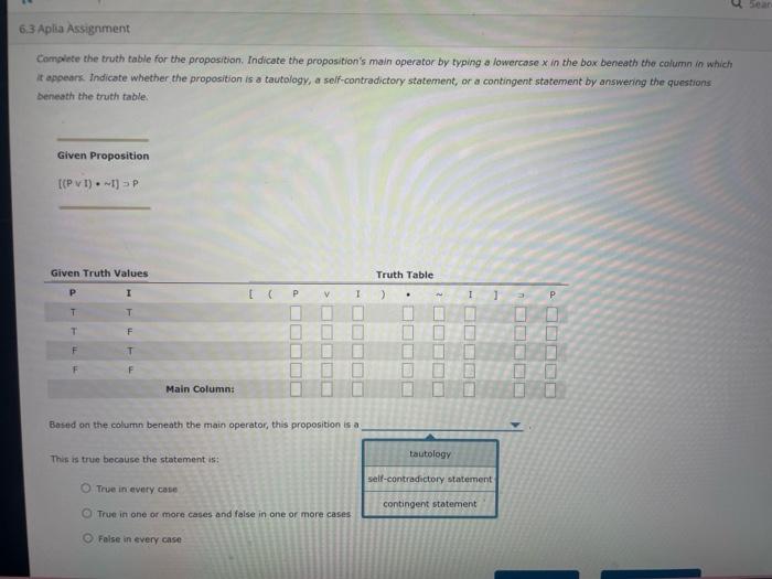 Complete the truth table for the proposition. | Chegg.com