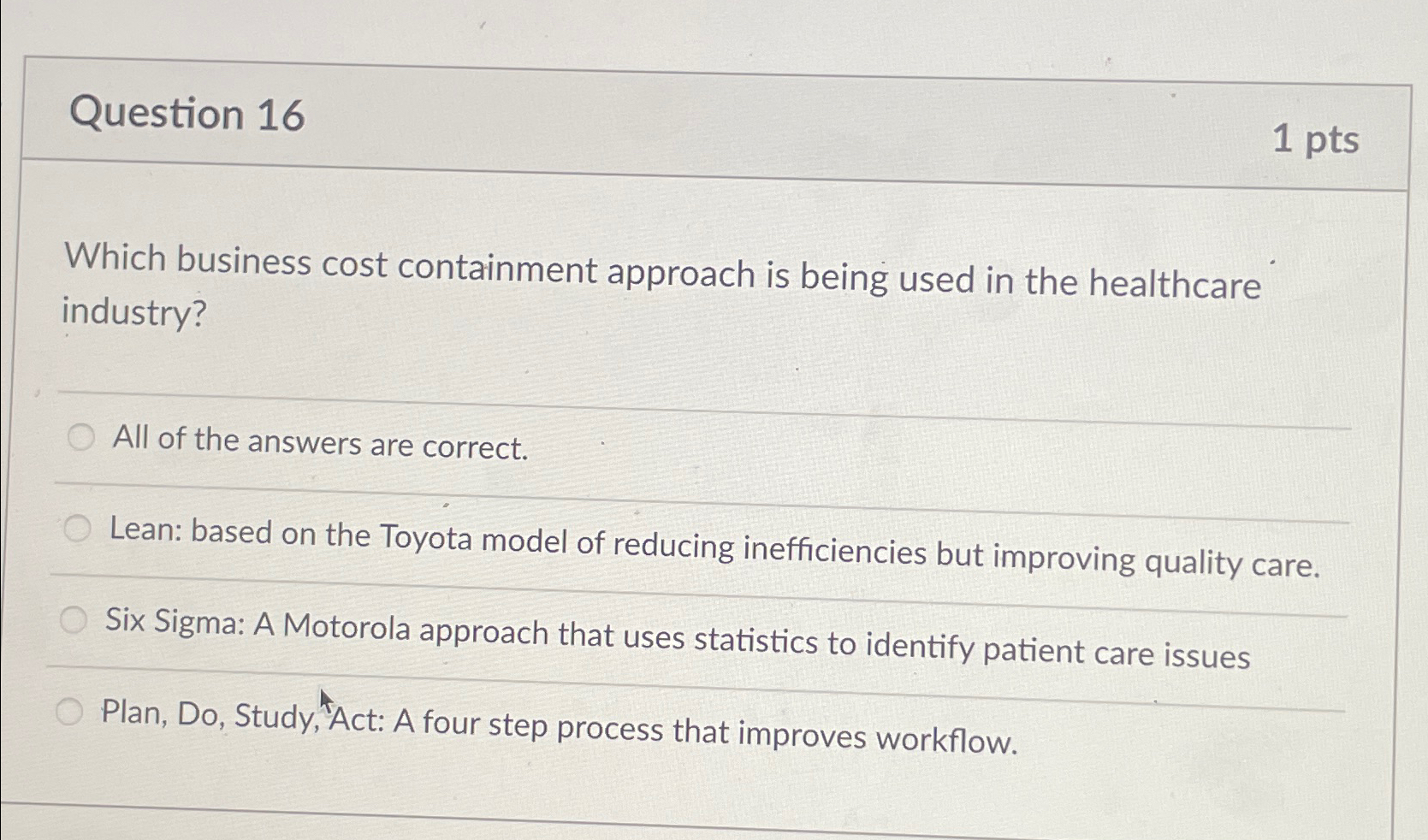Solved Question 161ptsWhich business cost containment | Chegg.com
