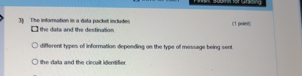 Solved The information in a data packet includesthe data and | Chegg.com