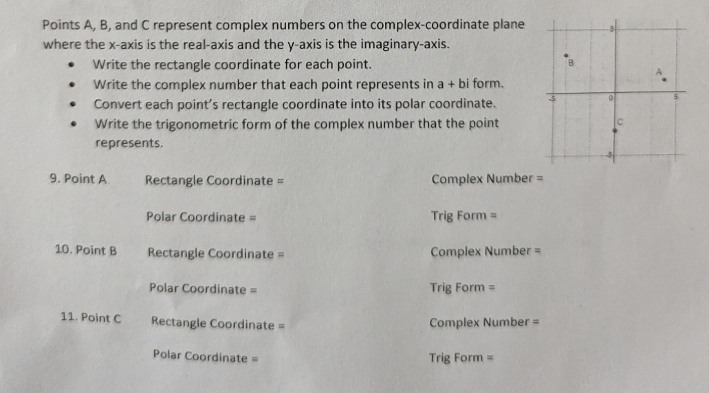Solved Points A,B, ﻿and C ﻿represent complex numbers on the | Chegg.com