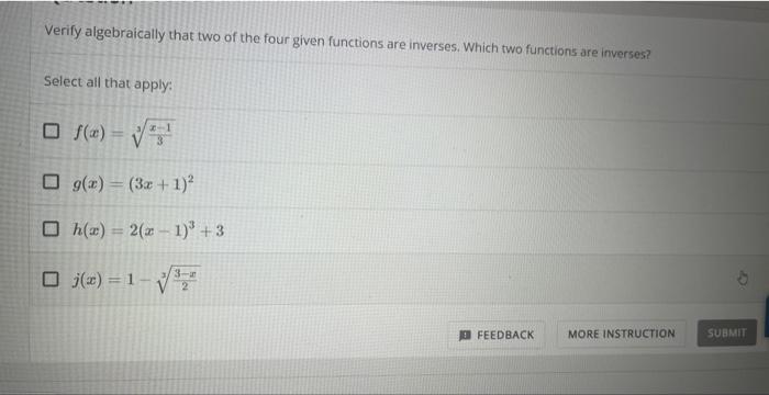 Solved Verify algebraically that two of the four given | Chegg.com