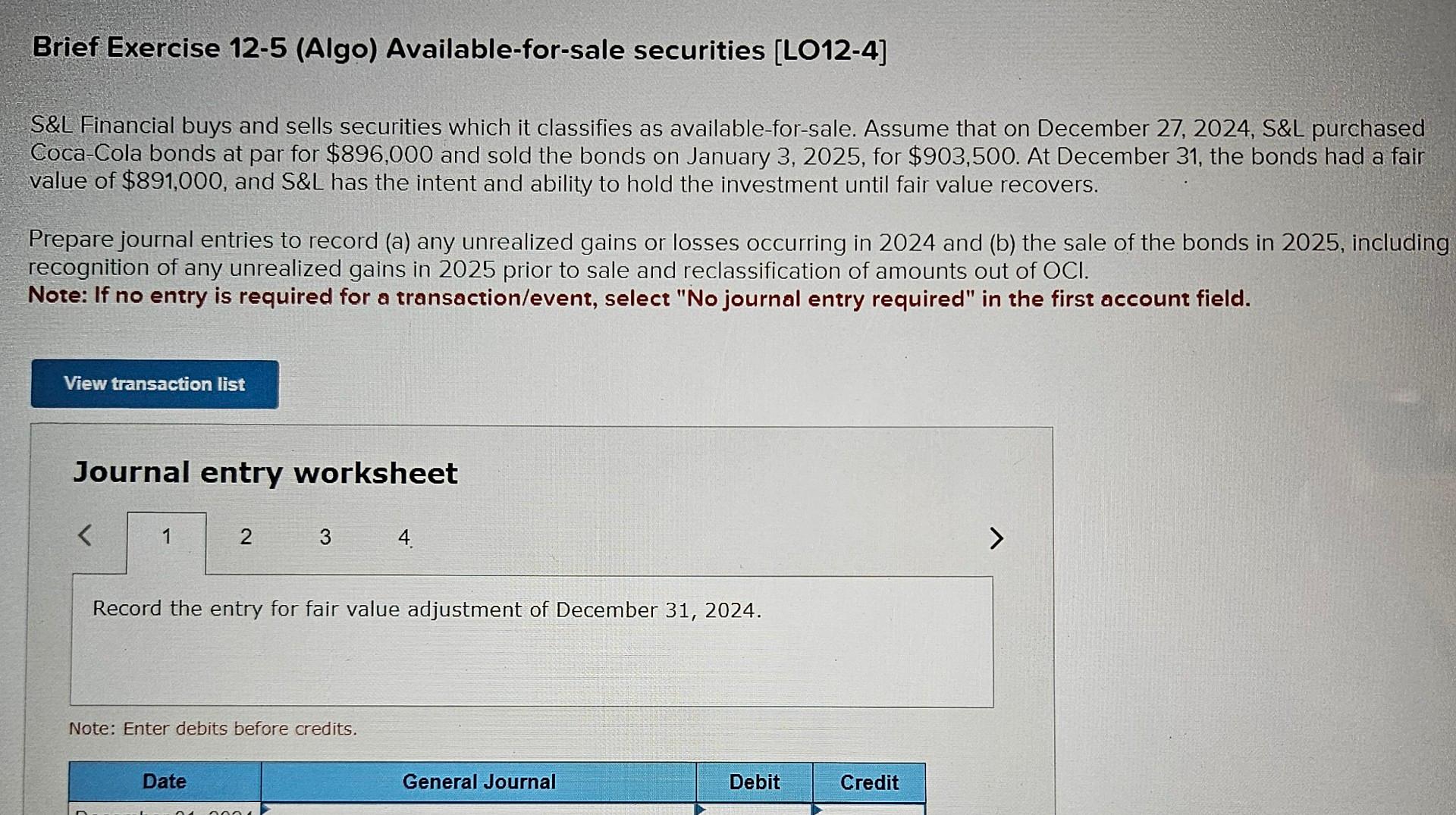 Solved Brief Exercise 12-5 (Algo) ﻿Available-for-sale | Chegg.com