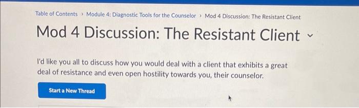 Solved Mod 4 Discussion: The Resistant Client I'd like you | Chegg.com