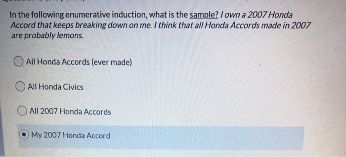 Solved In the following enumerative induction, what is the | Chegg.com
