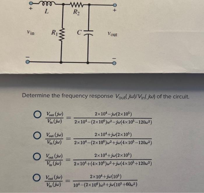 Solved Determine the frequency response Vout (jω)/Vin(jω) of | Chegg.com
