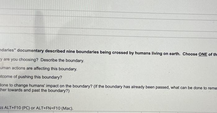 ndaries" documentary described nine boundaries being | Chegg.com
