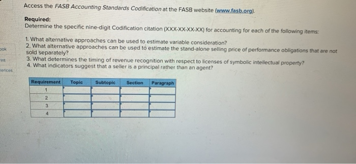 Solved Access the FASB Accounting Standards Codification at | Chegg.com