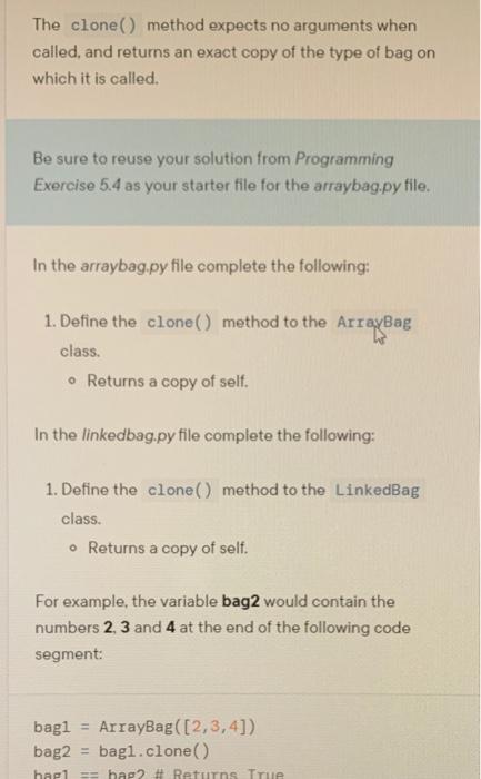 Solved The clone () method expects no arguments when called, | Chegg.com