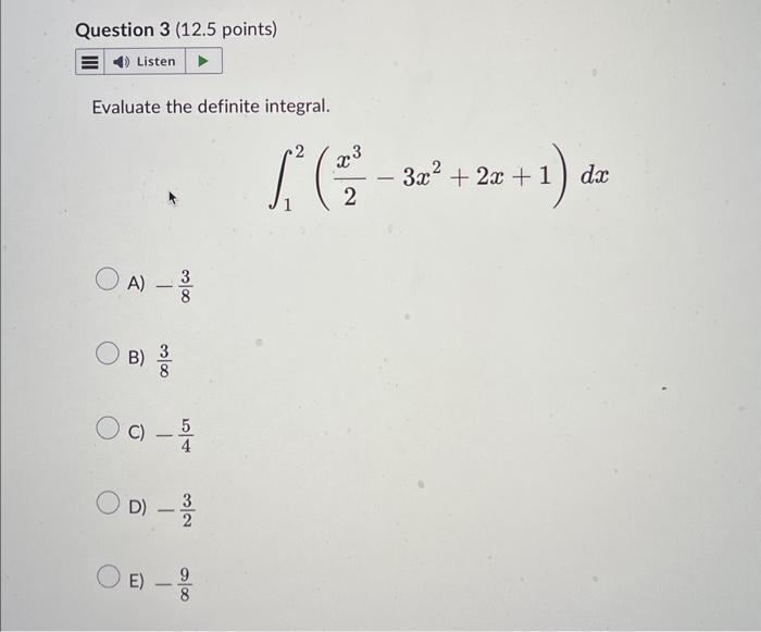 Solved Evaluate the definite integral. ∫12(2x3−3x2+2x+1)dx | Chegg.com