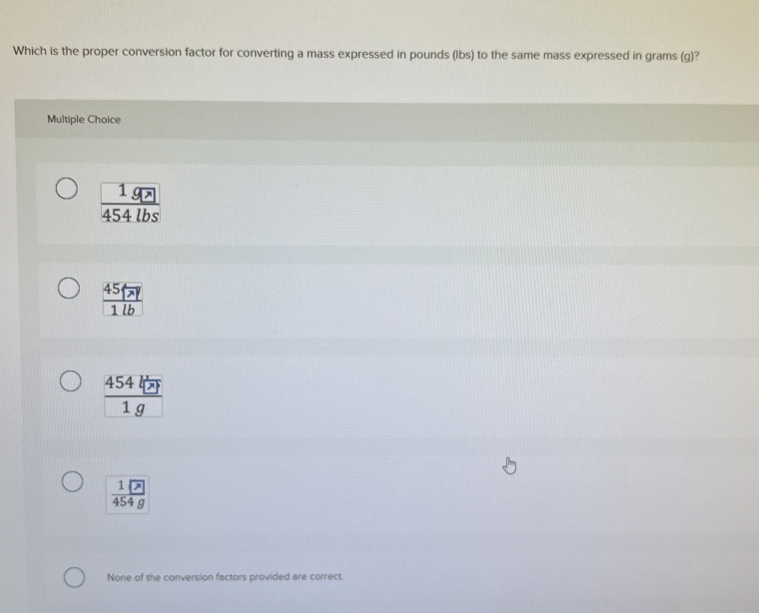 Solved Which is the proper conversion factor for converting | Chegg.com