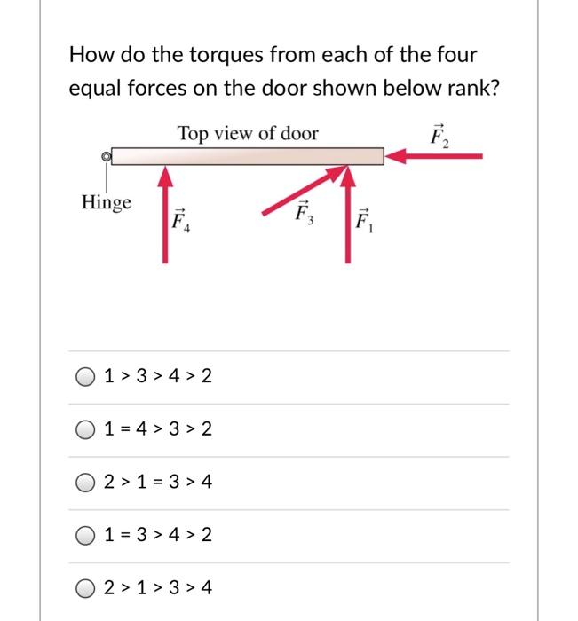 Solved How do the torques from each of the four equal forces | Chegg.com