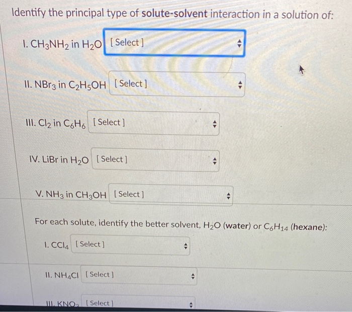 Solved Identify the principal type of solute-solvent | Chegg.com