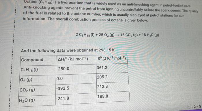 Solved Octane (C₂H18) is a hydrocarbon that is widely used | Chegg.com